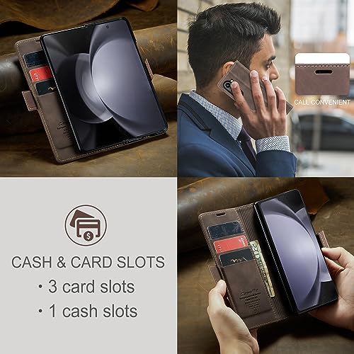 phone flip case Compatible with Samsung Galaxy Z Fold 5 Premium PU Leather Wallet Case, 2 in 1 Flip Magnetic Wallet Cover Case, Matte Soft Leather + TPU Bottom Shell Case W Card Holder+Money Pocket ph