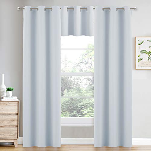 NICETOWN Greyish White Room Darkening Valances - Energy Efficient Kitchen Grommet-Top Kitchen Curtain Panels for Short Windows (2-Pack, W42 x L18 + 1.2 inches Header, Platinum-Greyish White)