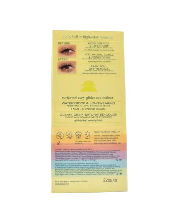 Caliray Party Wave Mascara & Eyeliner Gift Set:: Come Hell or High Water Volumizing Tubing Mascara in Black and Surfproof Easy Glider Eye Definer Waterproof Eyeliner Pencil in Black