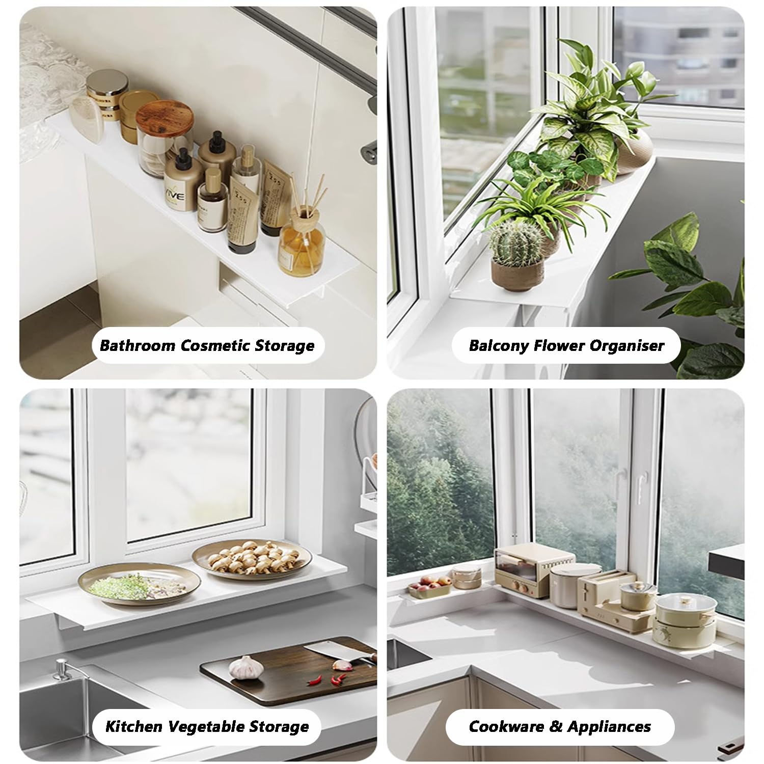 Earssa Carbon Steel Window Sill Extender Plate, Storage Shelf, Window Plant Shelves with Magnetic Base, Countertop Extension Board for Kitchen Organization (40x20cm)