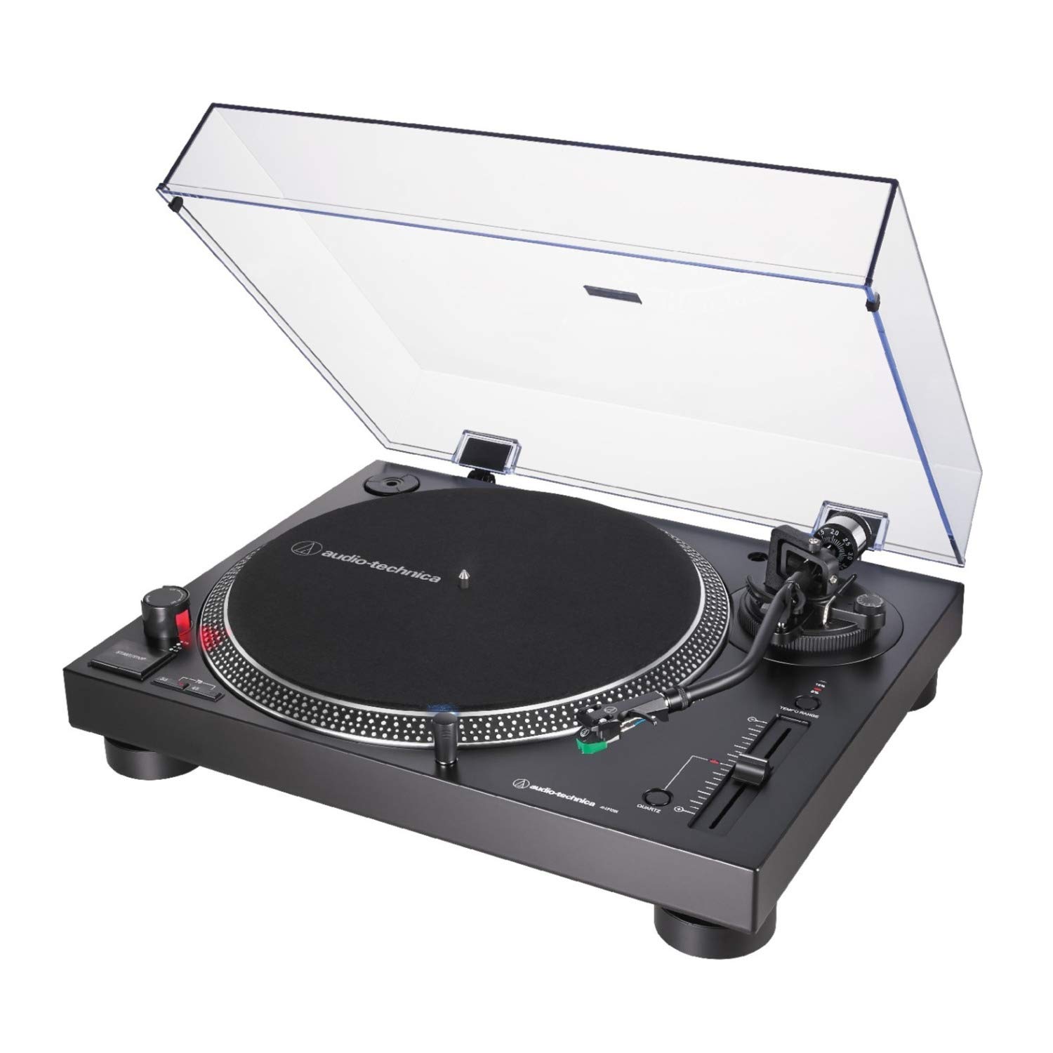 Audio-Technica AT-LP120XUSB Direct-Drive Analog and USB Turntable (Black) Bundle with Powered Bluetooth Studio Monitors and Digital Turntable Stylus Scale (3 Items)