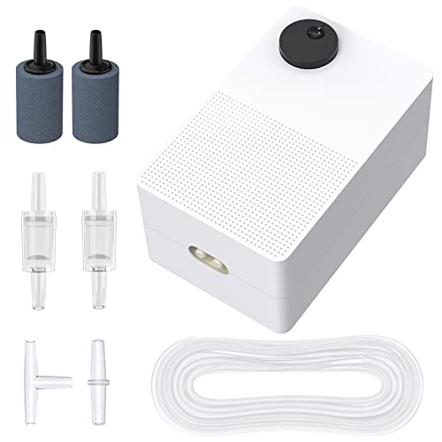 Pawfly 64 GPH Aquarium Air Pump with Dual Outlets Adjustable Quiet Oxygen Aerator Pump with Airline Tubing Air Stone Connector and Check Valve Accessories for Fish Tanks up to 75 Gallons