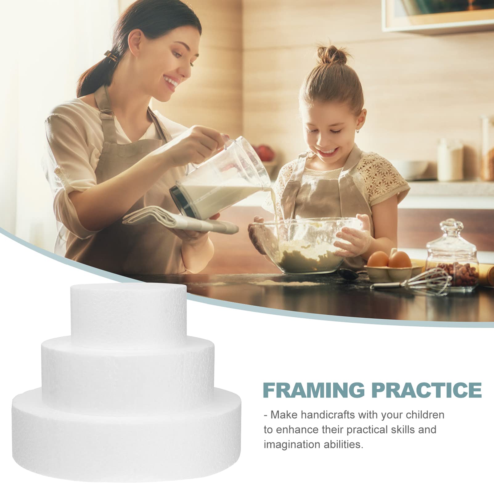 Cake Decorating 3Pcs 3-Tier Cake Foam Round Foam Cake Models Polystyrene Embryo Cake Modeling Ornament for Cake Decorating Wedding Display (White) Plastic Cake Stand
