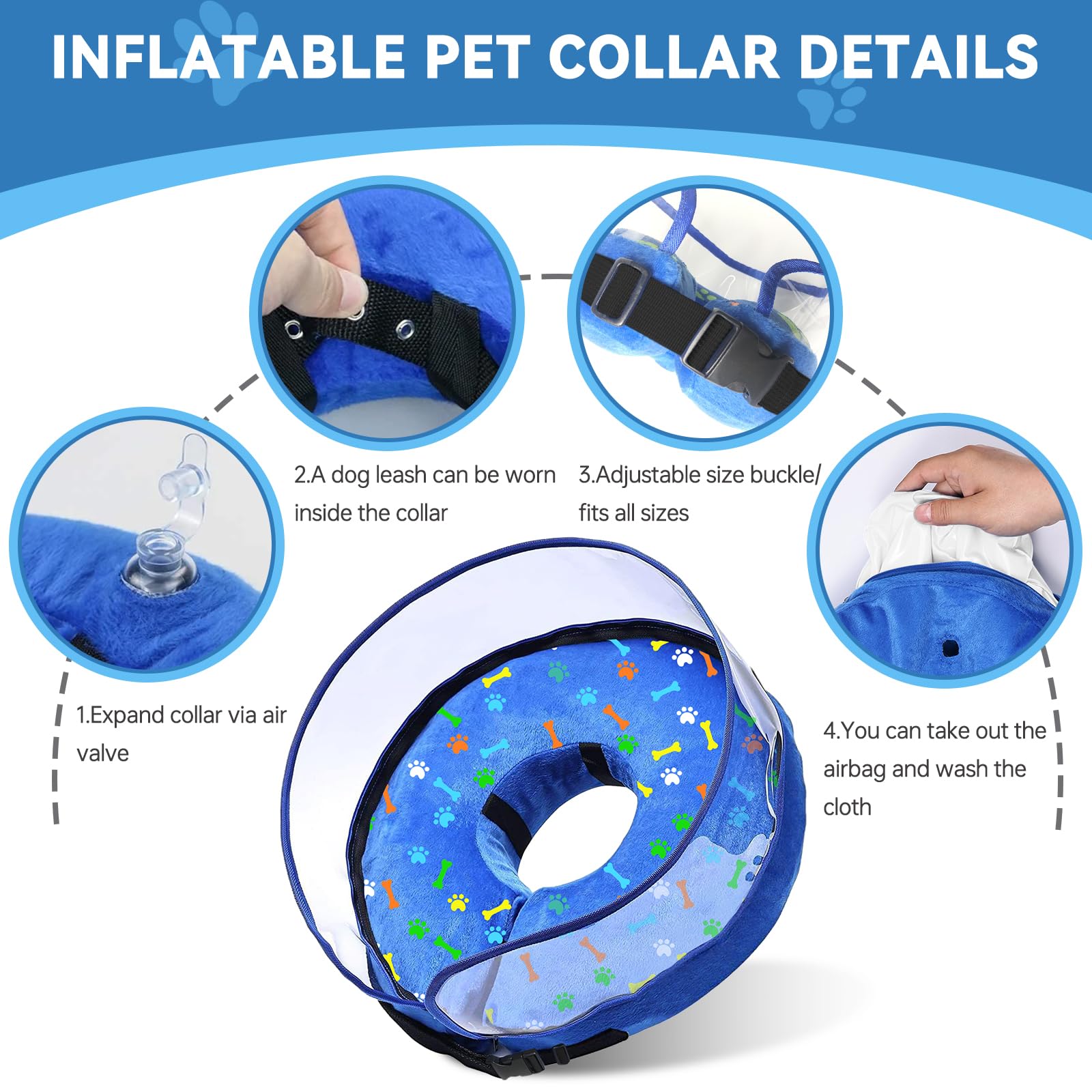 Dog Cone Collar, Inflatable Adjustable Dog Surgery Collar for Small Medium Dogs and Cats, Soft Dog Cone for Dogs After Surgery with Enhanced Anti-Licking, Protective Dog Donut Collar(M+)