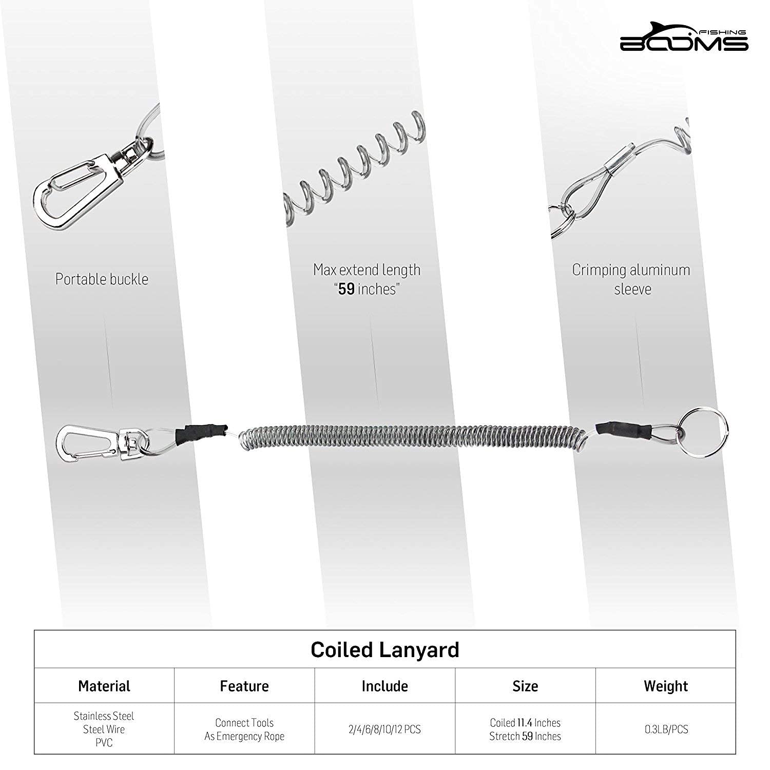 Booms Fishing T02 Heavy Duty Coil Lanyards and T04 Tool Lanyards