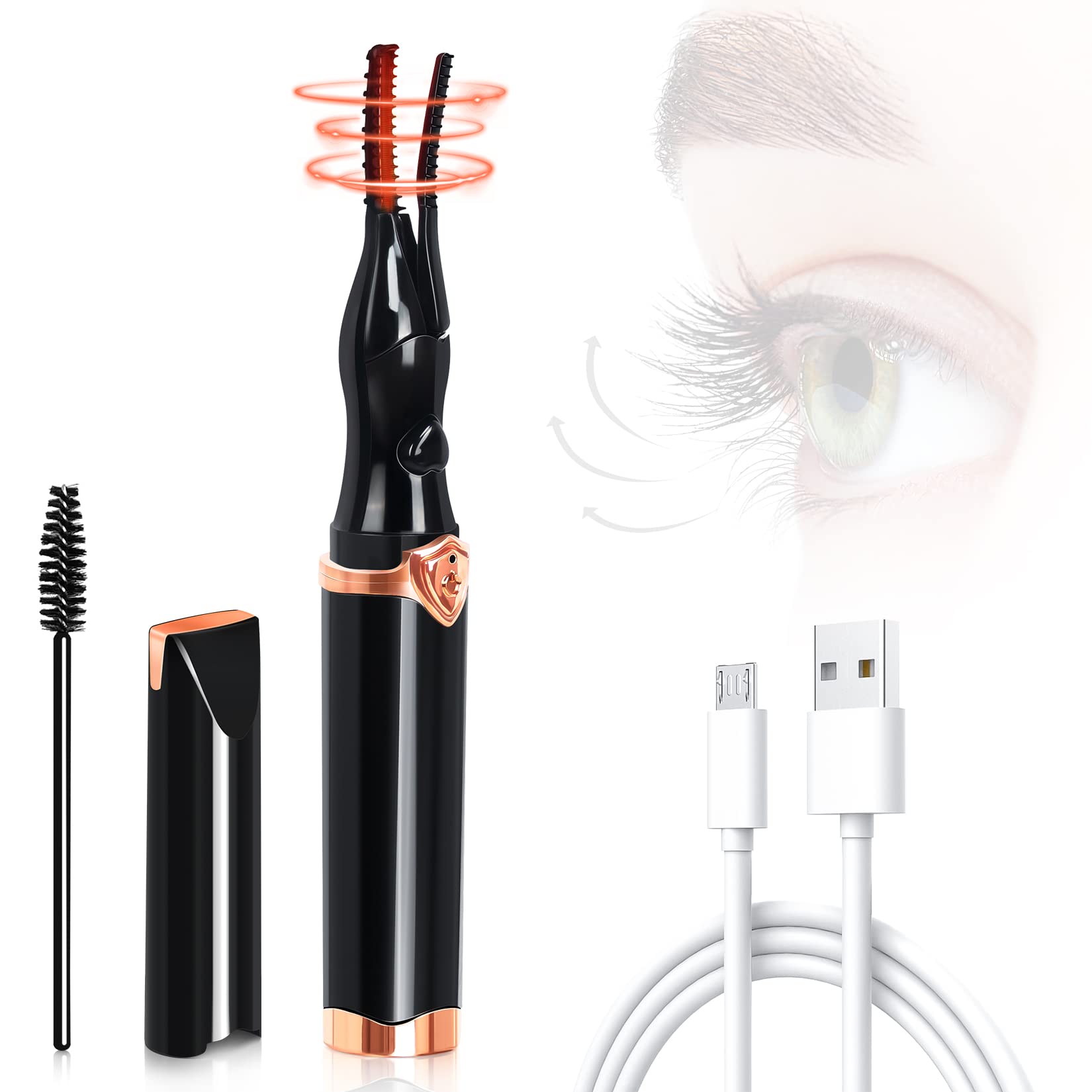 Buqikma Heated Eyelash Curlers Electric Eyelash Curler 3 Temp Modes 2in1 Clip-Type Eyelash Curlers with Built-in Comb Rechargeable Heated Lash Curler for Quick Heatin Lashes Curl Tool Long Lasting