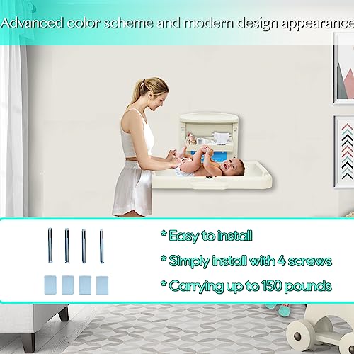 Wall Mount Baby Changing Station in Commercial Bath, Wall Mounted Diaper Changing Table with Seat Belt, Foldable Baby Changing Diaper Station,Diaper Changing Wall for Household and Commercial Bath