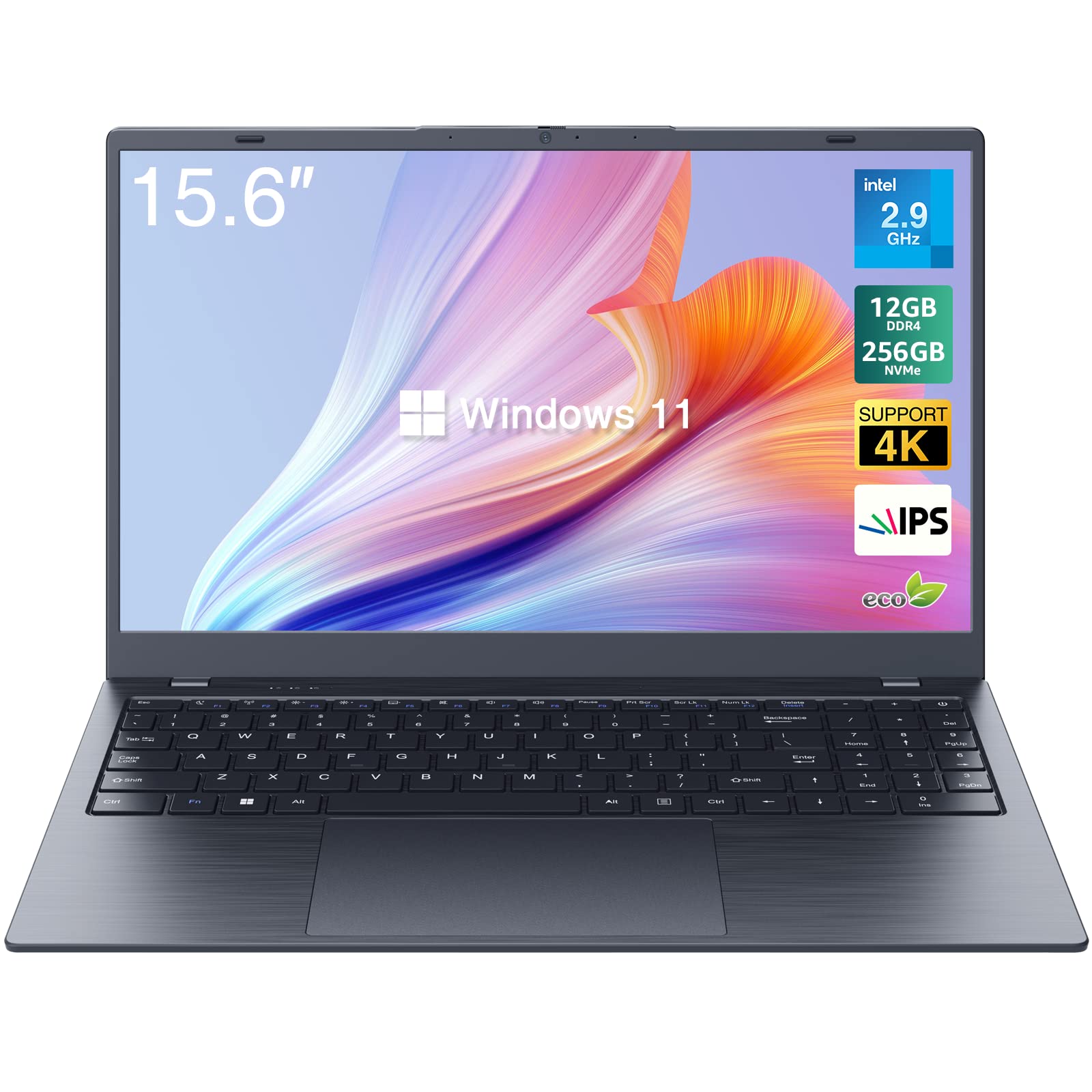 BiTECOOL 15.6-inch Windows 11 Laptop, 12GB RAM, 256GB NVMe SSD, up to 2100MB/S, FHD IPS Display, Intel Celeron N5095 Quad Core, 5G WiFi, BT4.2, Type C and Camera Cover, Lightweight and Portable