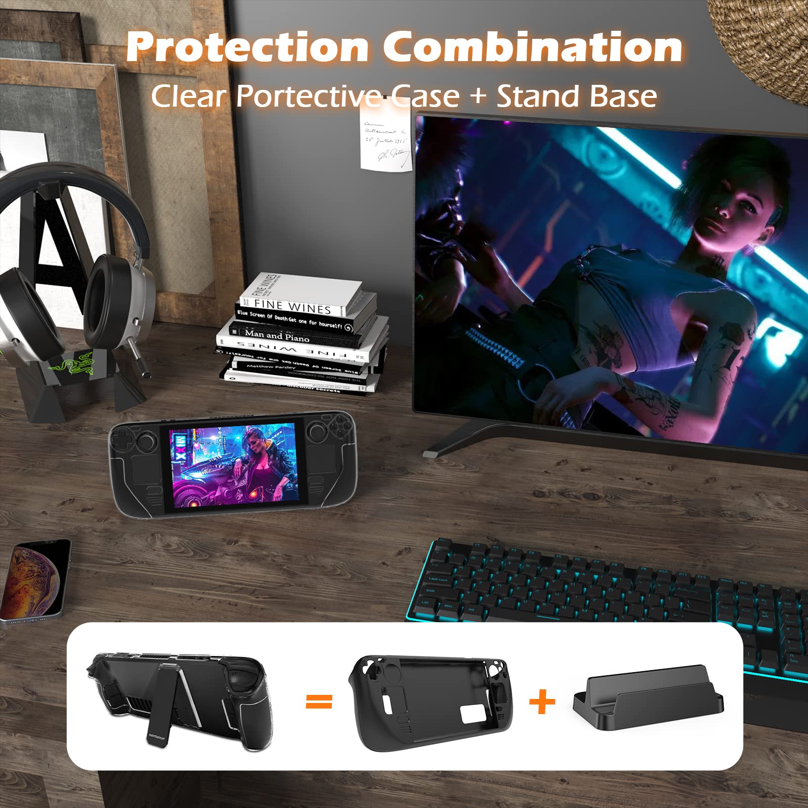 Daydayup Kickstand Protective Case for Steam Deck, Cover Protector with Stand Base, Full Protective Cover Case Compatible with Vavle Steam Deck Accessories, Non-Slip and Anti-Scratch Design, Clear
