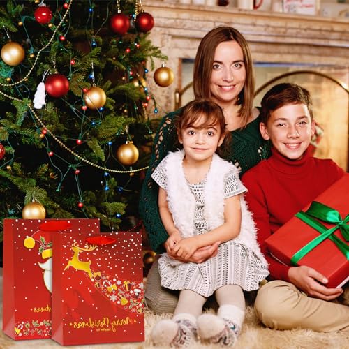Eisyaa 10PCS Christmas Gift Bags Assorted Sizes, Paper Bags for Gift Bulk with 2 Extra Large Gift Bags, 4 Large and 4 Medium Size, Heavy Duty Red&Gold Foil Xmas gift bags (Assorted Sizes-10PCS)