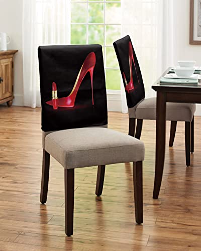 Maliyand Chair Back Cover, Red Lipstick High Heel Shose Black Chair Covers Removable Chair Protector Slipcover for Dining Room, Kitchen, Restaurant, Set of 6