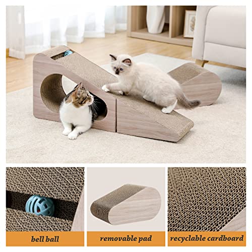 PAWZ Road Cat Scratching Post, 2 in 1 Large 28.3" Corrugated Cat Scratcher Three Sided Use Scratching Pad with Balls for Indoor Cats and Kittens