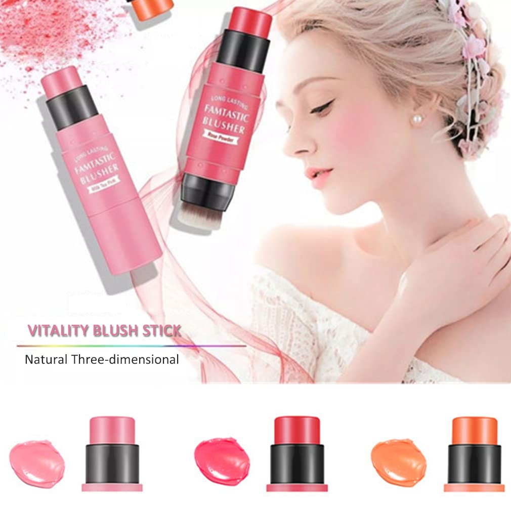 Cream Blush Stick double head Blush Sticks 2 in 1 Multi Stick Blush for Cream Blush for Cheeks, Pink Blush for Cheeks and Lip,Cheek Makeup Stick for All Ages and All Skin Tone.(2# Rose Pink)