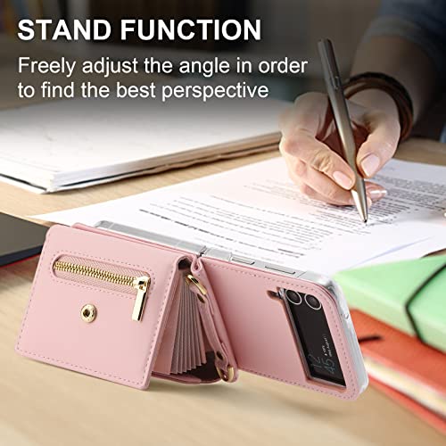 phone protective flip case Compatible with Samsung Galaxy Z Flip 4 5G Case with Card Holder and PU Leather Wallet Case Compatible with Women Girls 360 Shockproof Full Body Protection Bumper Shockproof