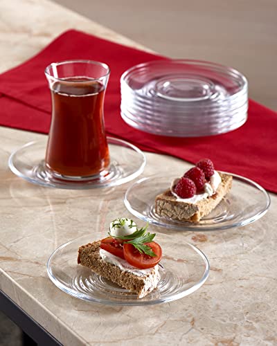 Pasabahce Premium Clear Glass Plate Saucers Set of 6, Safe in Microwave, Great for Servicing Cookies, Snacks, Fruits, Coffee, and Tea Cups, Housewarming Idea
