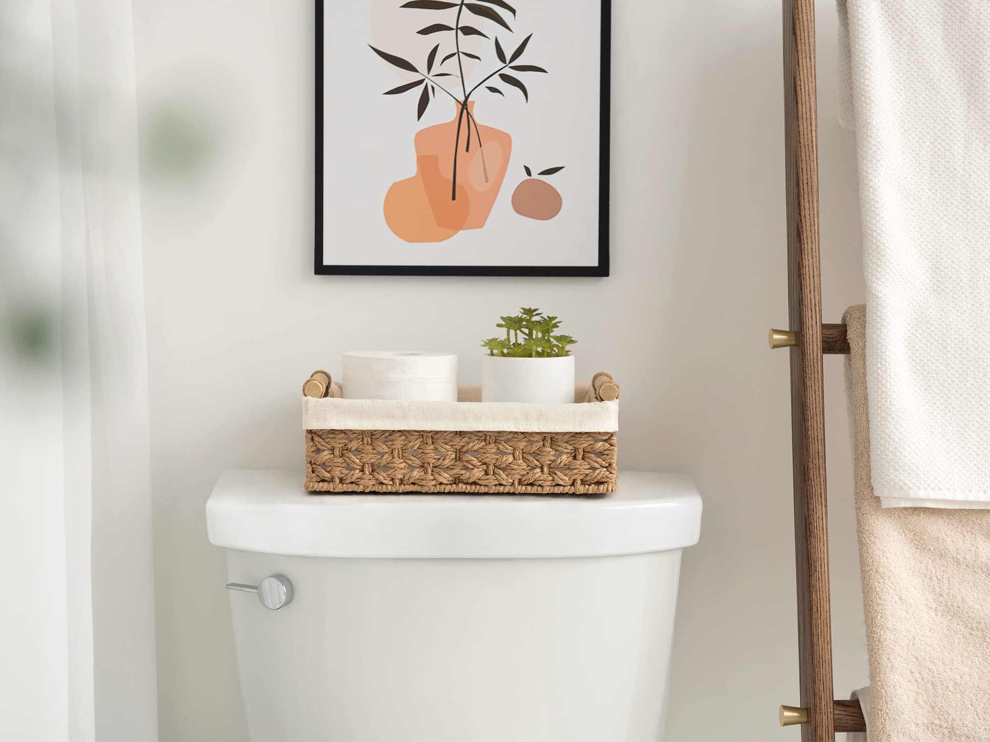 StorageWorks Bathroom Baskets for Organizing, Small Wicker Basket for Bathroom Organizer, Round Paper Rope Storage Basket for Bathroom Countertop, Set of 2