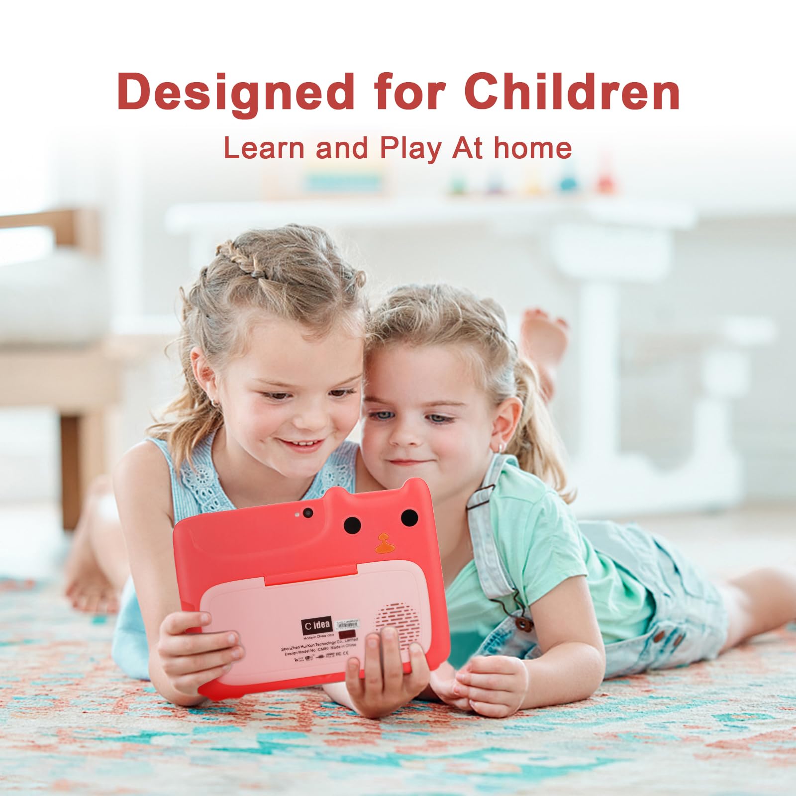 C idea 7 inch Kids Tablet, Android 12 Tablet for Kids with Kid-Proof Case 32GB+32GB Expandable Storage HD Dual Camera WiFi Childrenās Tablet for Toddler Boys Girls Playing and Learning (Rose Red)
