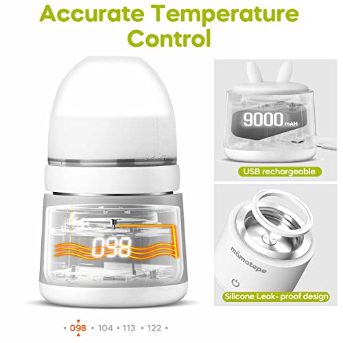 Mamatepe 2-in-1 Portable Bottle Warmer for Travel, Baby Milk Warmer on The go, Baby Brew Bottle Warmer for Breastmilk, Formula, Water, USB Rechargeable 4 Temperature Setting (Not Include Adapters)