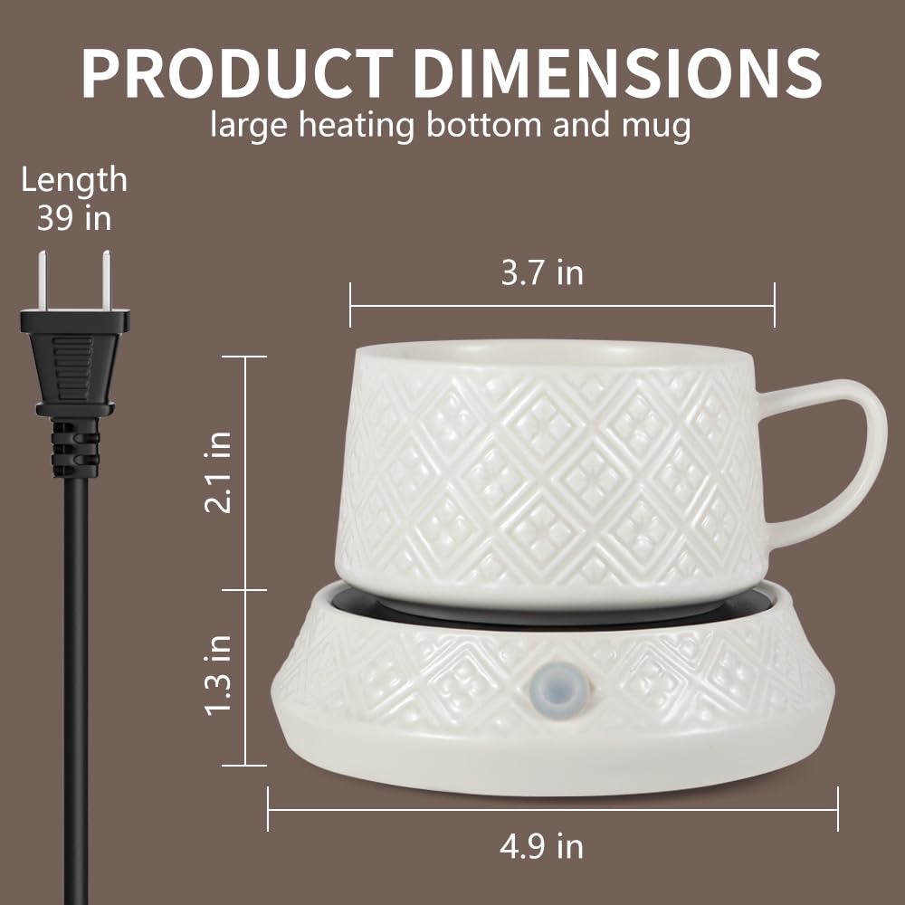 Ceramic Coffee Mug Warmer Set, Electric Candle Wax Warmer, Coffee Warmer for Desk, 3 Timed Thermos Setting for Heating Coffee, Beverage, Milk, Tea and Hot Chocolate-Birthday Gifts(with Cup)