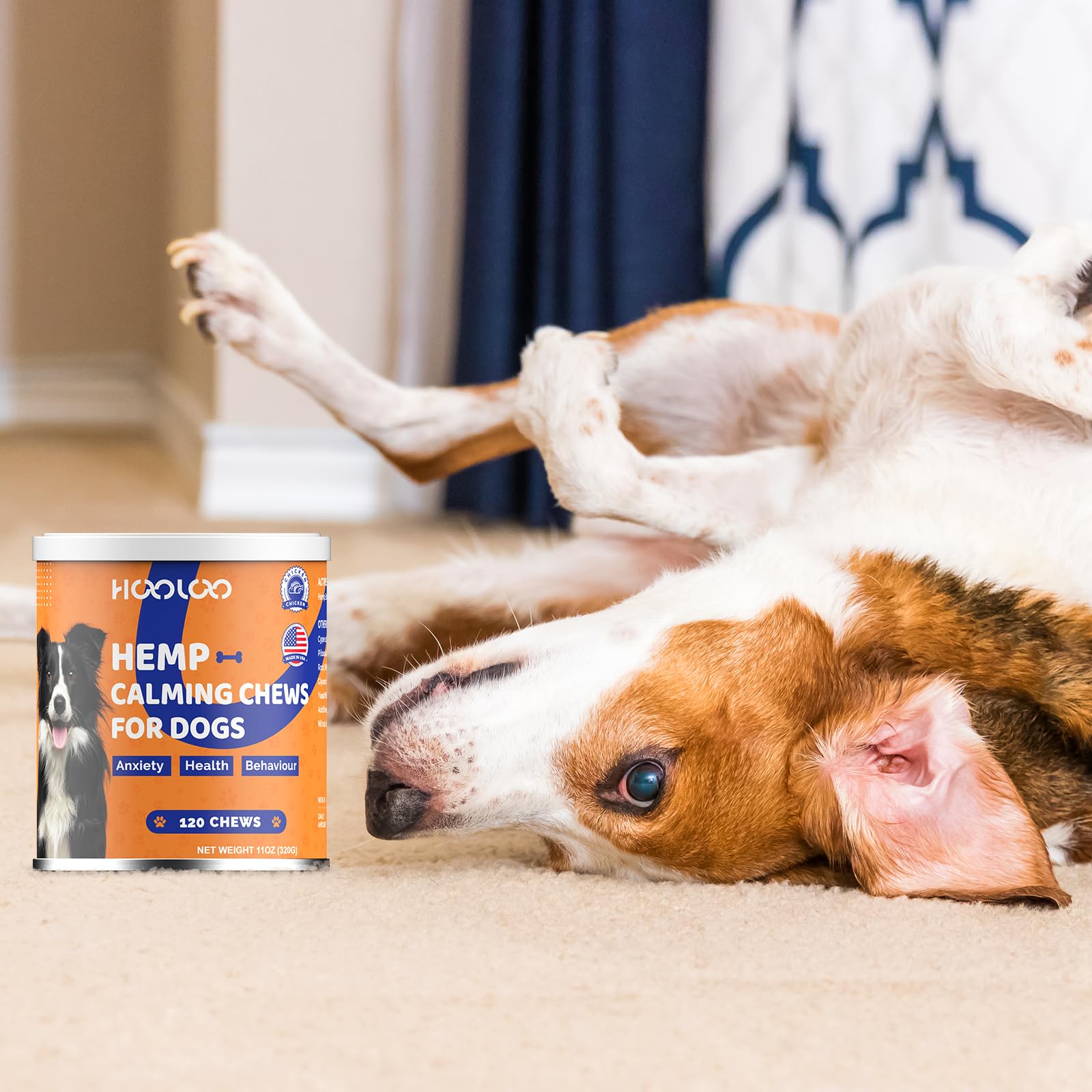 HOOLOO Calming Chews for Dog Anxiety Relief-Natural Puppy Calming Treats Help Manage Stress and Promote Relaxation,Made in USA-120 Chews