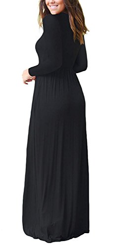 PCEAIIH Women Long Sleeve Loose Plain Maxi Dresses Casual Long Dresses with Pockets Black X-Large