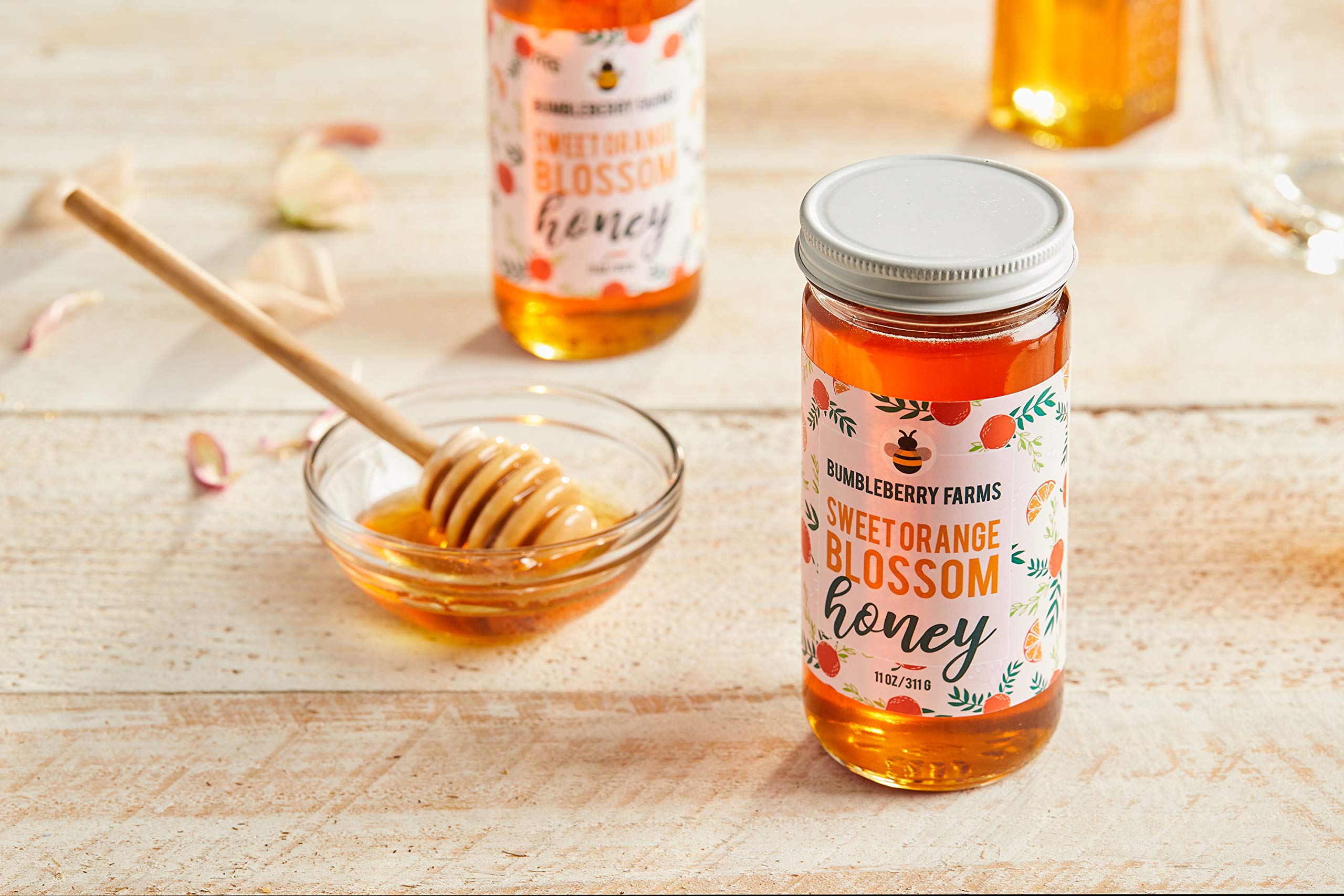 Bumbleberry Farms 3-Jar Set 100% Pure Grade A Sweet Orange Blossom Honey; True-Source Honey Certified; Light Citrus Notes; Enjoy Honey's Wholesome Goodness; 11 OZ Glass Jar