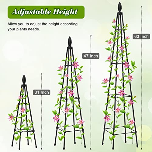 Garden Trellis for Climbing Plants Outdoor, 63 Inch Plant Support Trellis for Potted Plants, Tower Obelisk Trellis for Vines, Rose, Clematis, Flower Stands Plant Support Frame, Tomato Cage (1 Pack)
