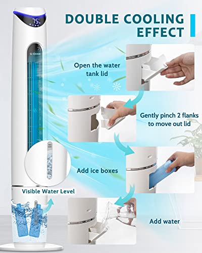 Evaporative Cooler - 46" Swamp Cooler with Remote, G-Ocean Air Cooler Fan with Night Light, 8H Timer, Oscillating, 3 Modes, 3 Speeds, 2 Ice Packs, Portable Air Conditioner for Home/Office/Outdoor