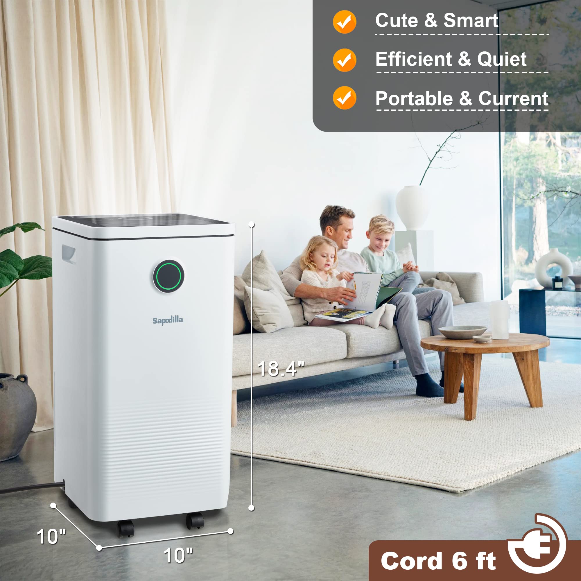 Sapodilla Dehumidifier for Basement, 30 Pints Dehumidifier for 2000 Sq.Ft, Auto or Manual Drainage, Portable Home Dehumidifier for Large Room Bedroom Bathroom Laundry