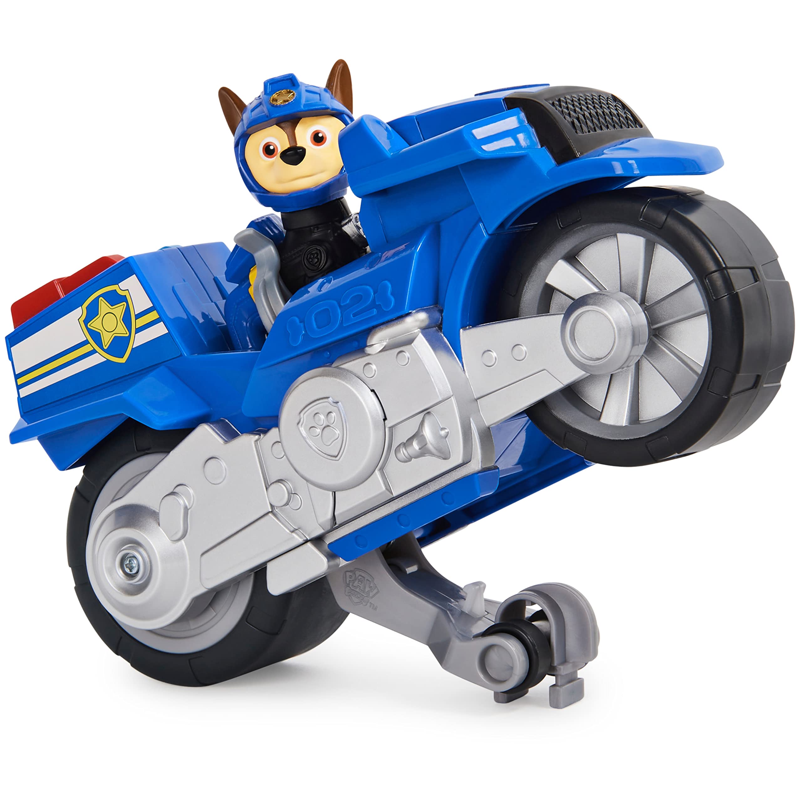 Paw Patrol, Moto Pups Chase’s Deluxe Pull Back Motorcycle Vehicle with Wheelie Feature and Figure