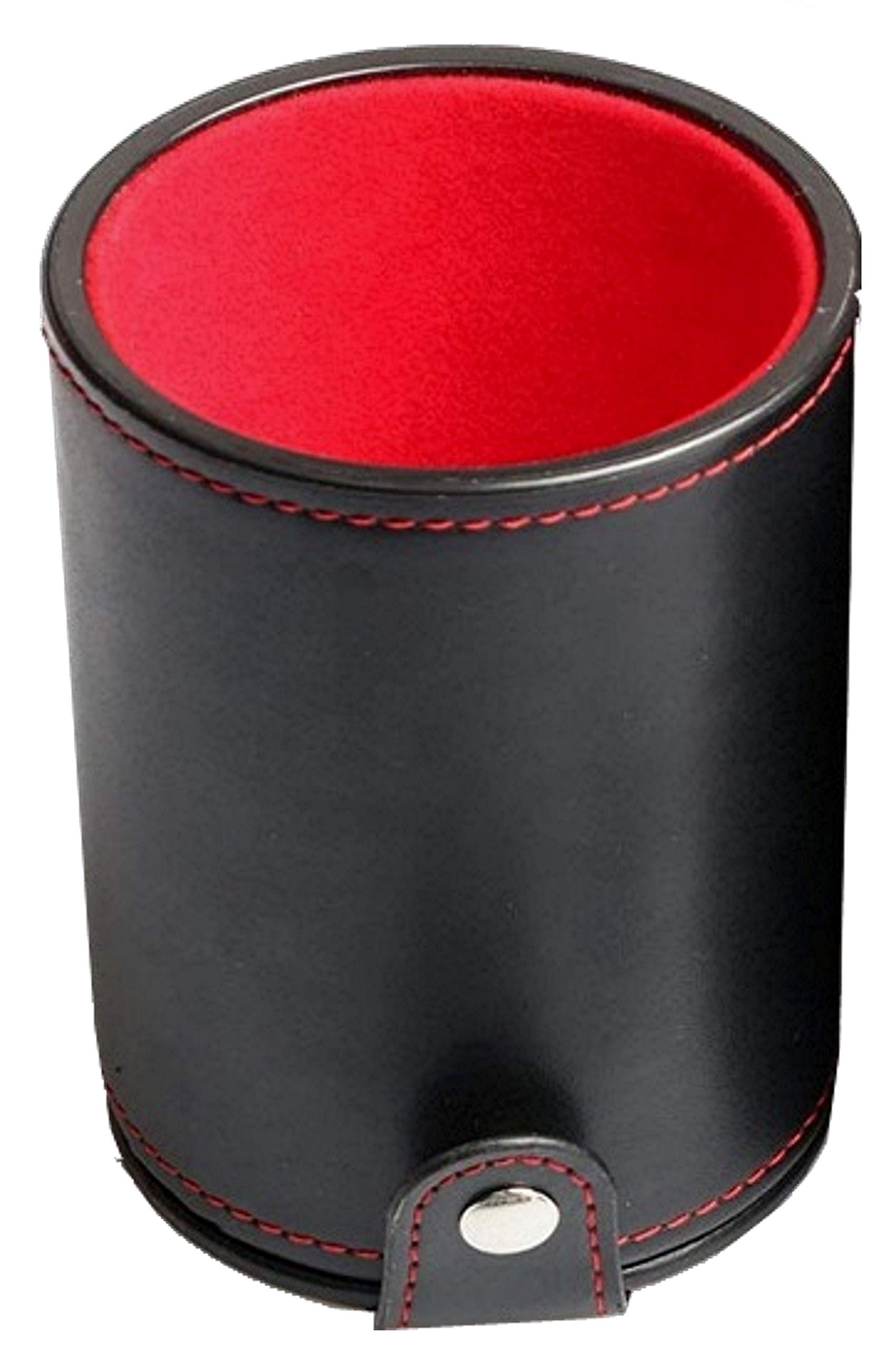 Set of Dice Cup with Storage Compartment Black PU Leather Red Felt Lined + (5) 16mm Tranparent Dice (Gift Boxed) (Smoke/Red)