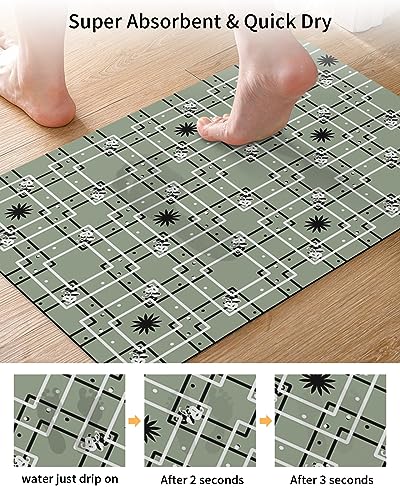 Geometry Bath Mat for Tub,Non Slip Bathroom Floor Runner Rug Quick Dry & Absorbent Diatomaceous Earth Shower Sink Kitchen Living Room Washable Doormat,Modern Boho Polka Dot Minimalist Flowers 16"x24"
