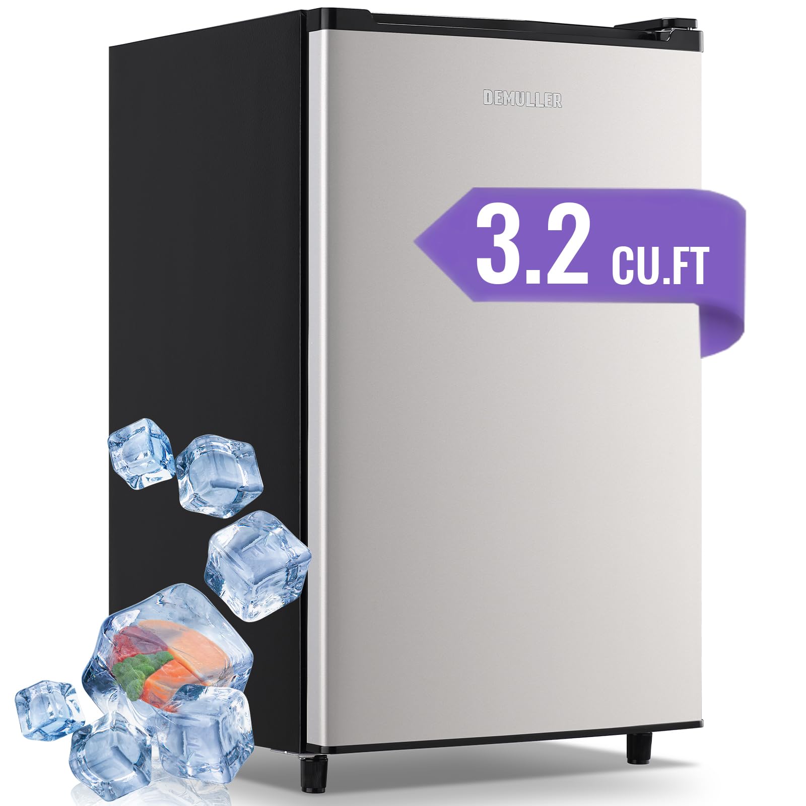 Demuller Upright Freezer Single Front Door Freezer Compact Upright Freezer with 7-speed Temperature Control for Home Kitchen Office Apartment Silver