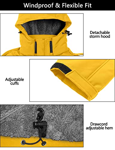 Little Donkey Andy Men's Warm Winter Softshell Jacket Windproof Mountain Ski Snow Coat with Removable Hood Yellow L