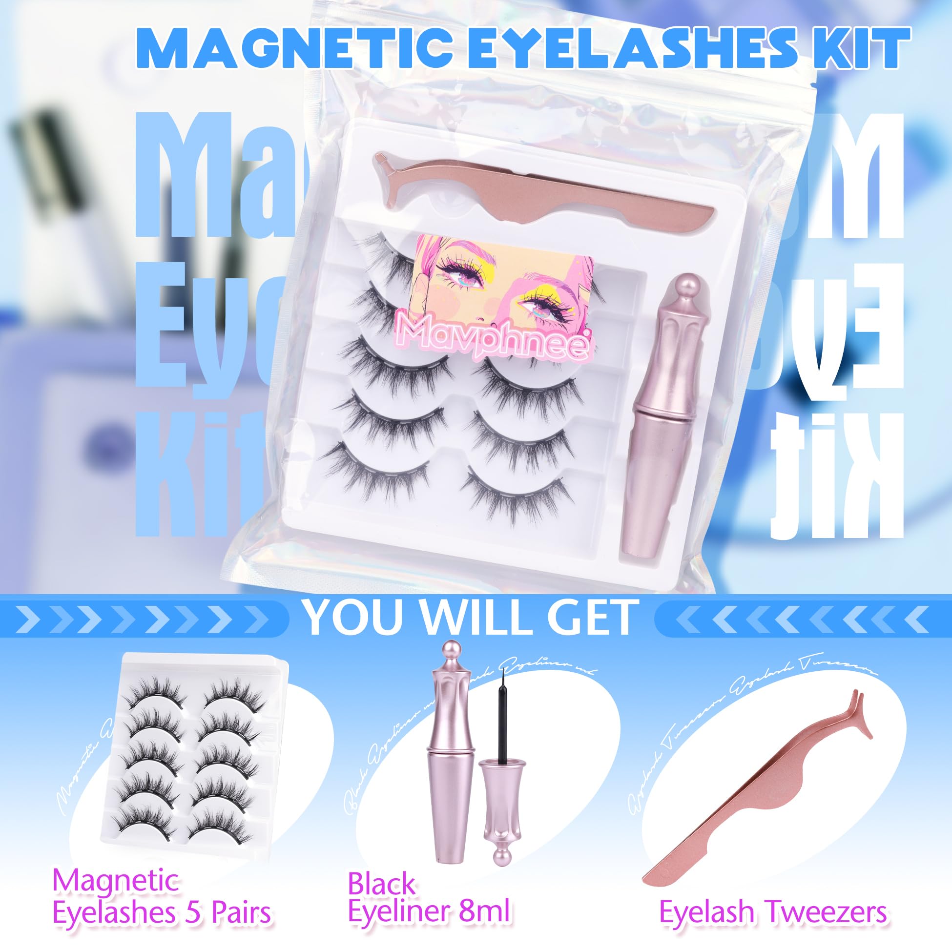 Colored Lashes Mink Fluffy Volume False Eyelashes 20MM Curly Long Dramatic Lashes with Color Full 5D Wispy Fake Eyelashes Pack 5 Pairs Pink Blue lashes by Mavphnee