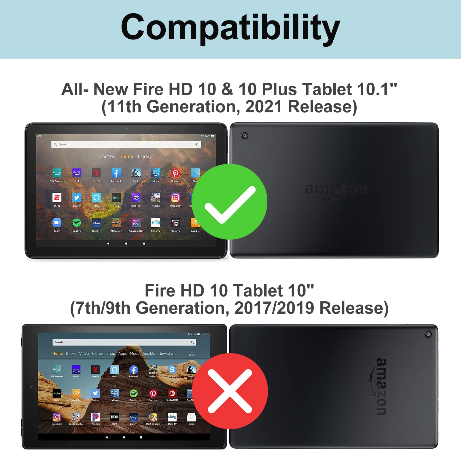 Case for All-New Amazon Kindle Fire HD 10 & Fire HD 10 Plus Tablet (2021 Release, 11th Generation) 10.1" - Slim Folding Stand Cover PU Leather Folio Protective Case with Auto Wake/Sleep (Blue)