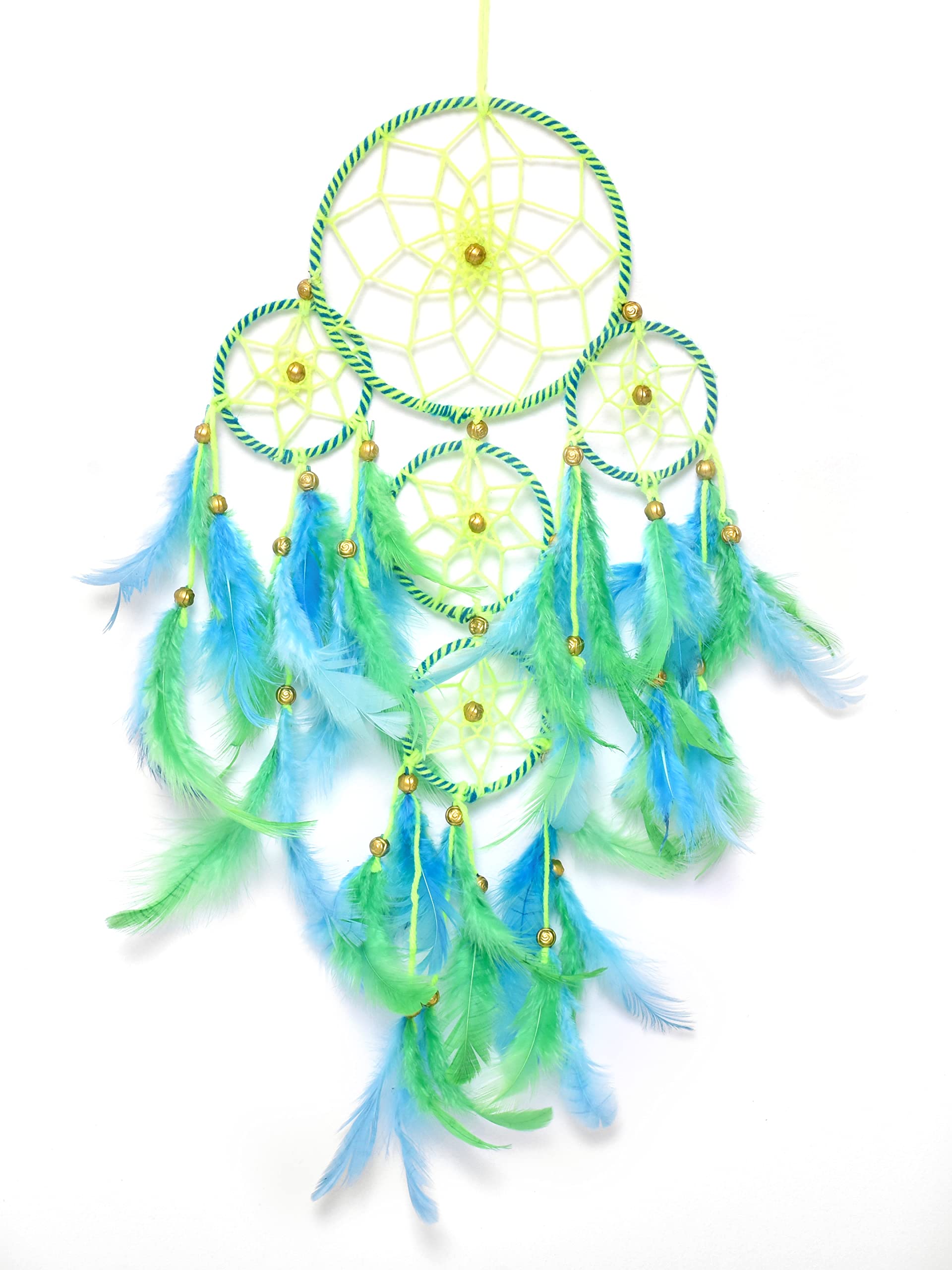 Rooh Dream Catcher ~ Neon green and blue 4 tier ~ Handmade Mandala Hangings for Positivity (Can be used as Home Décor Accents, Wall Hangings, Garden, Car, Outdoor, Bedroom, Kids Room, Meditation Room)
