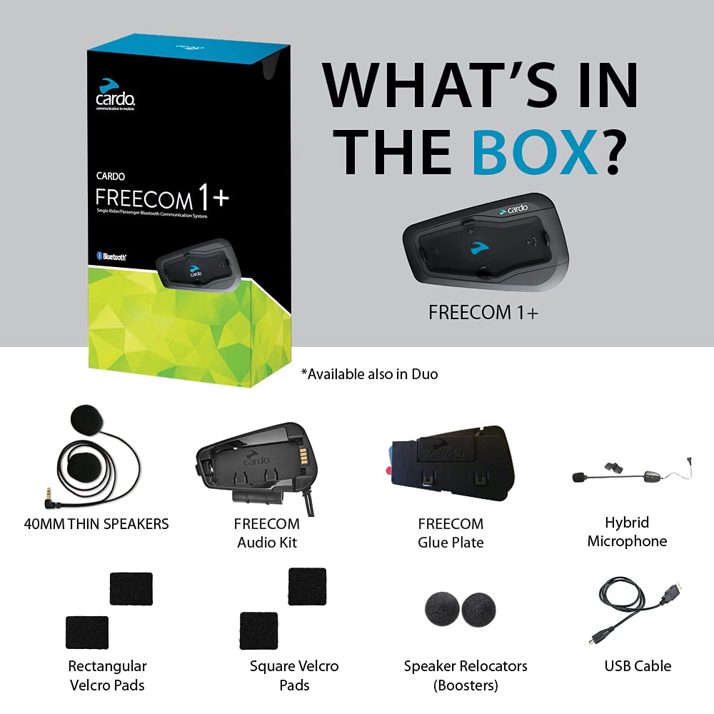 Cardo FRC1P001 - FREECOM 1 Plus Motorcycle 2-Way Bluetooth Communication System Headset - Black, Single Pack