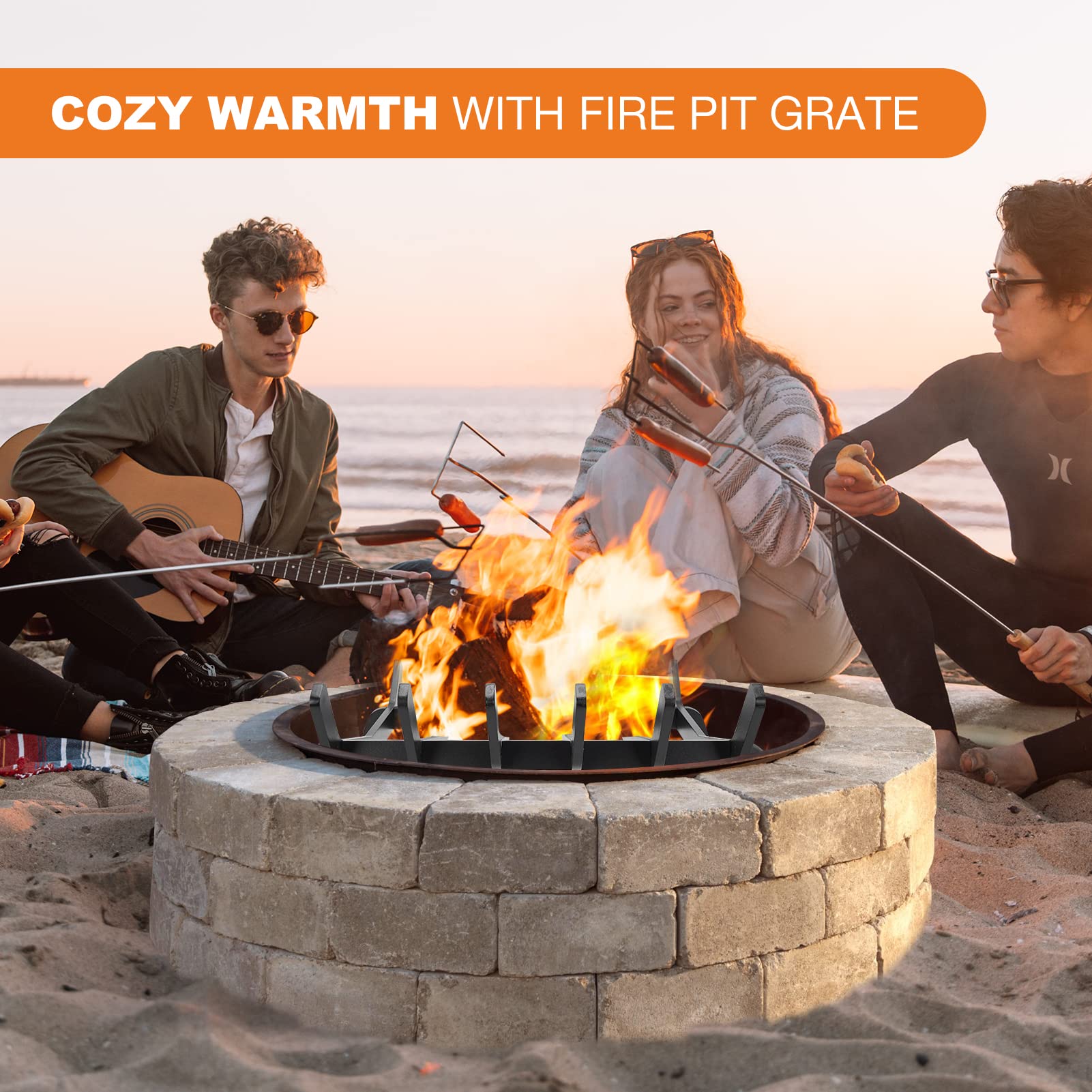 Fireplace Grate 14in Heavy Duty, Fireplace Wood holder for Inside Fireplace, Fireplace Log Holder, Small Fire Grate, Fireplace Accessories, Chimney Hearth Indoor, 5 Bars Fire Pit Grate for Outdoor