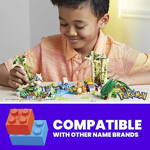 Bundle of MEGA Pokémon Jungle Ruins, Cubone Charmander Omanyte, with 464 Pieces + MEGA Pokémon Kanto Region Team with 130 Pieces, 4 Poseable Characters