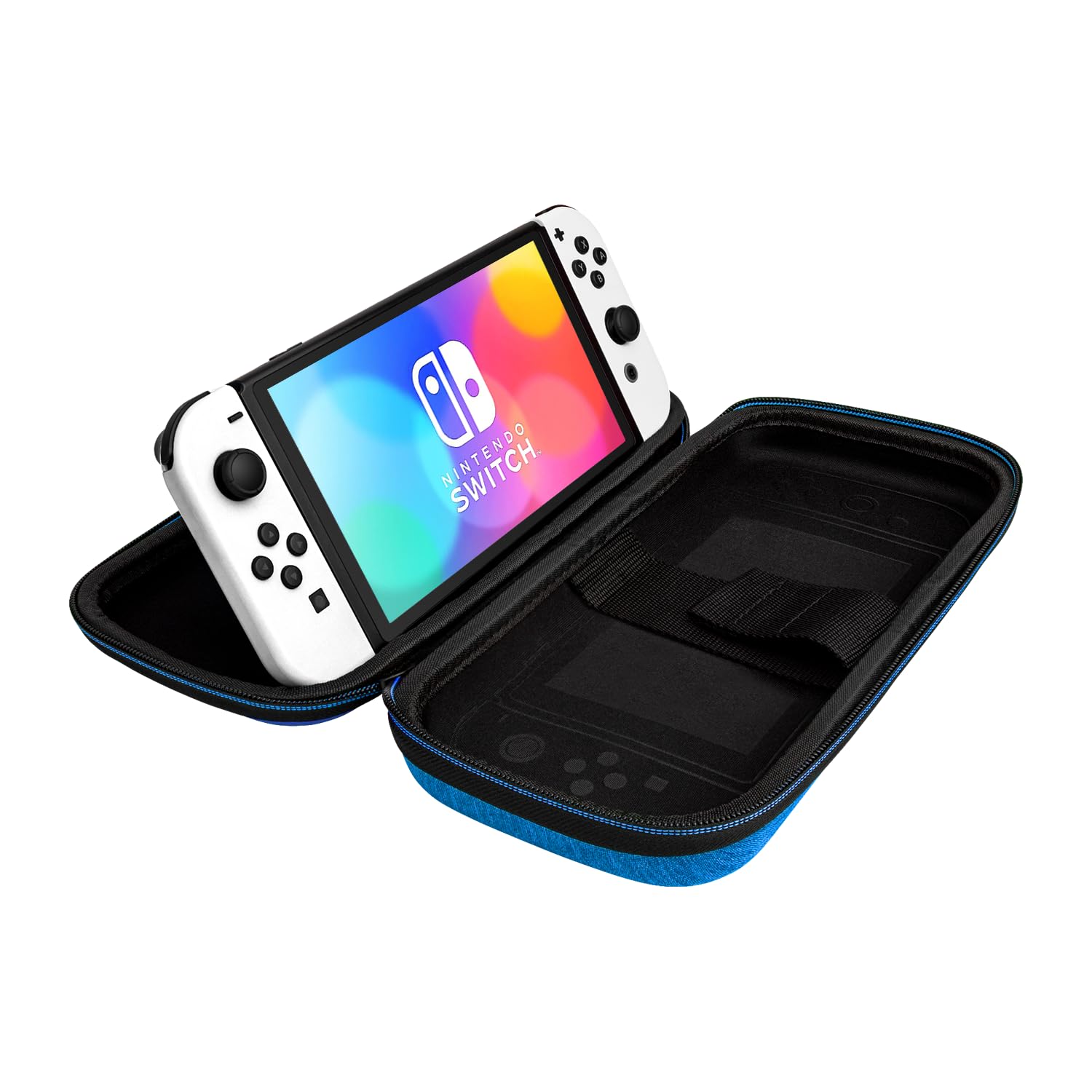 PDP Gaming Officially Licensed Nintendo Switch Slim Deluxe Travel Case - Switch OLED Protective Carrying Case and 14 game holder - Hardshell Protection - Protective Vegan Leather - (Mario Blue / Red)