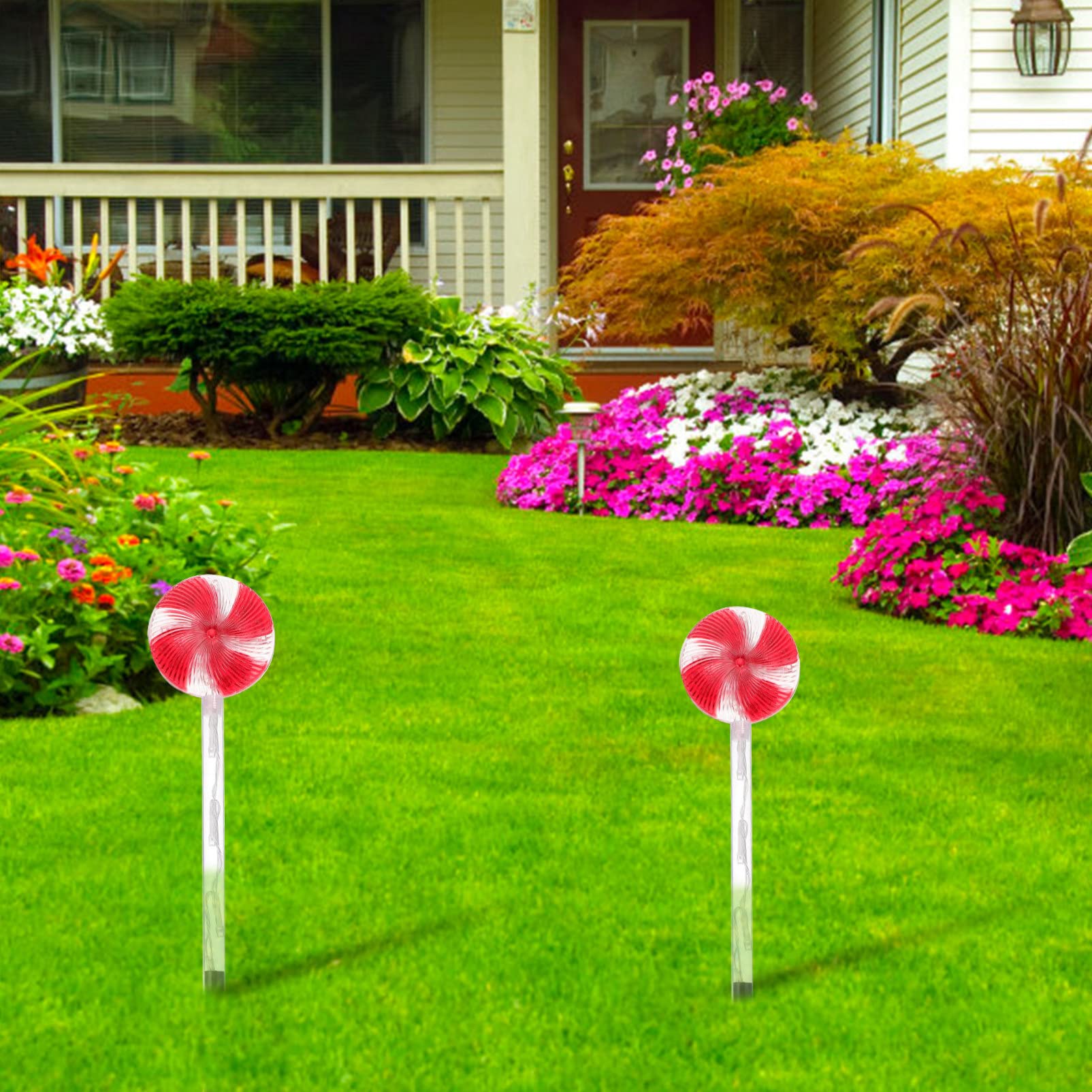 PRETYZOOM Solar Pathway Lights 1 Set Christmas Pathway Marker Light LED Solar Powered Xmas Candy Lollipop Ground Plug Light Lollipops Peppermint Sign for Home Garden Patio Solar Lights