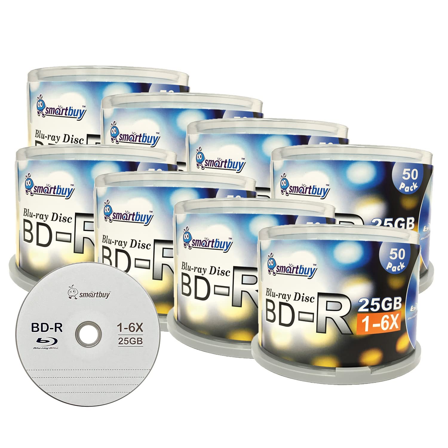 Smartbuy 400 Pack Bd-r 25gb 6X Blu-ray Single Layer Recordable Disc Logo Top Blank Data Video Media 400 Disc Spindle