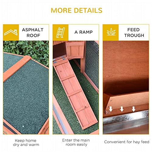 Pawhut 62" Outdoor Rabbit Hutch with Run, Guinea Pig Pet House Bunny Cage with Pull Out Tray, Waterproof Roof