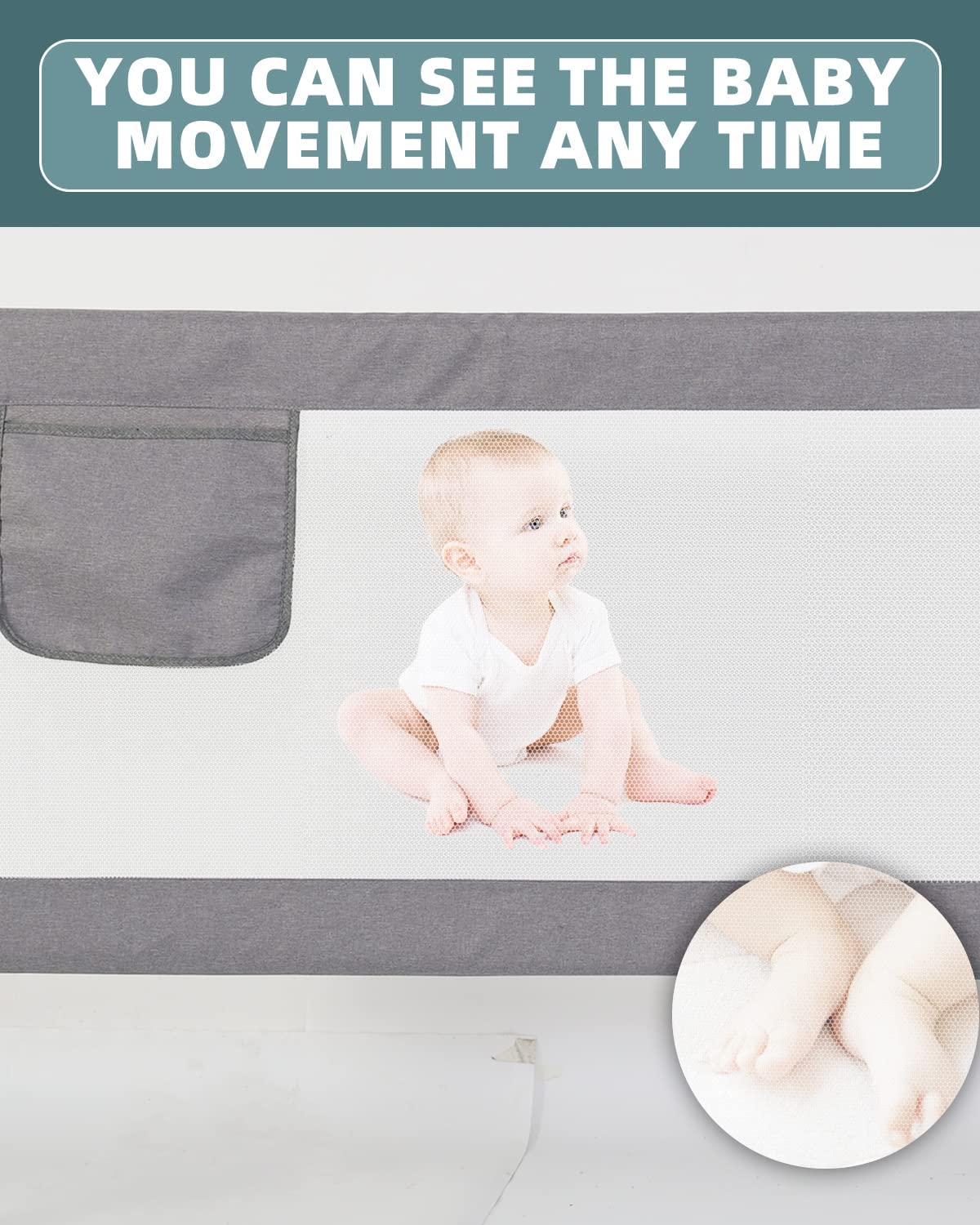 Cercoveu Bed Rail for Toddlers, Extra Tall(Height Adjustable) Specially Designed for Queen, King Size, California King Bed - Safety Baby Bed Guard Rails for Kids (One Side 78.7" x 27")