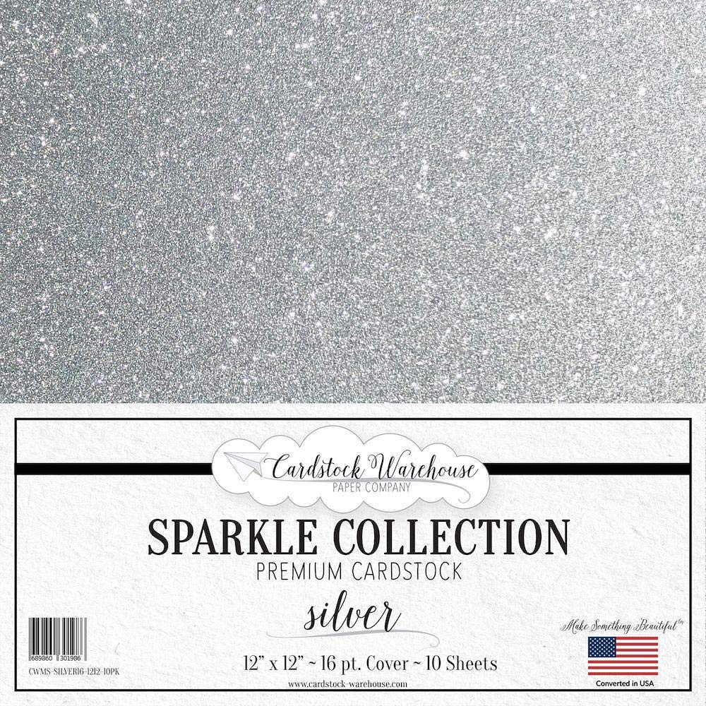 Cardstock Warehouse Sparkle Silver Glitter - 12 x 12" - 16 Pt. / 280 Gsm Premium Cardstock Paper - 10 Sheets