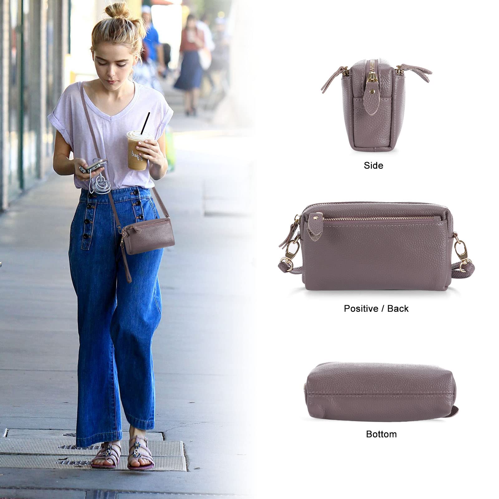 Phenas Small Leather Crossbody Bag CellPhone Purse Mini Shoulder Handbag with Wristlet Clutch Purse for Women Girls