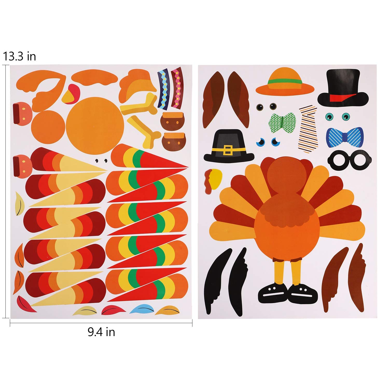 Lulu Home Thanksgiving Game, 20 Sheets Thanksgiving Make-A-Turkey Stickers, Kids DIY Turkey Sticker Craft for Fall Party, Thanksgiving Day, Family Gethering and Class Game
