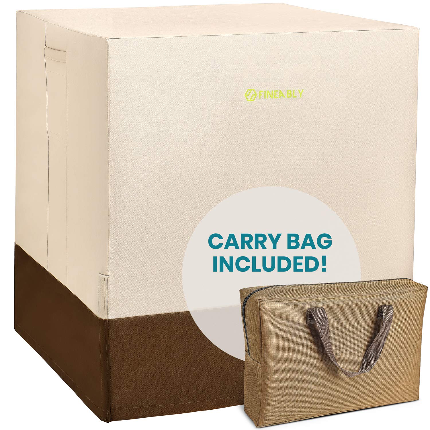 Central Air Conditioner Cover by Fineably – 600D Polyester Outdoor AC Cover with Waterproof Coating, Drawstring Hem, Padded Handles and Air Vents to Reduce Condensation (32” x 32” x 36”)