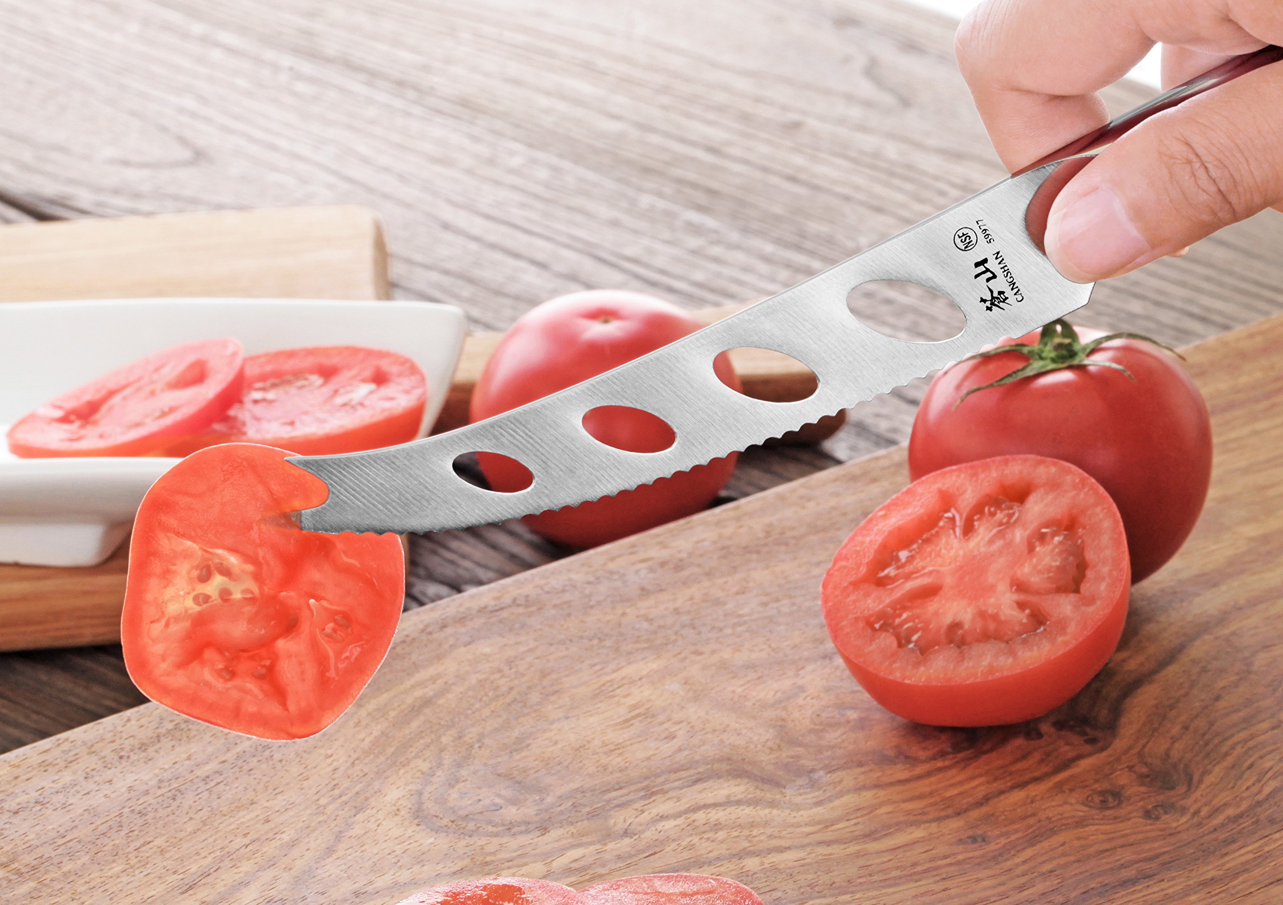Cangshan N1 Series German Steel Forged Tomato and Cheese Knife, 5" Blade, Silver